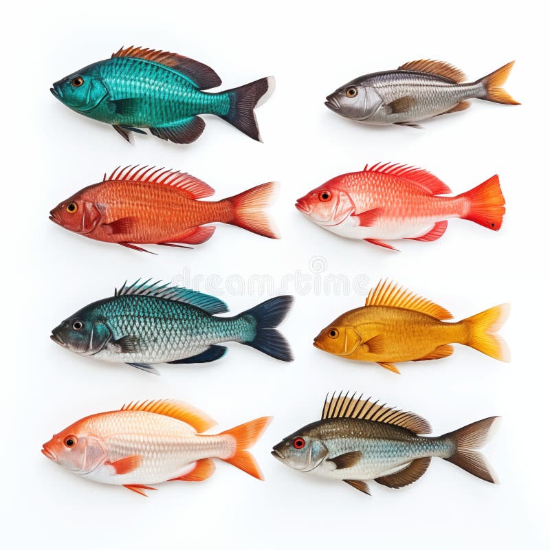 Assortment of Colorful Fish Isolated on White Background Stock ...