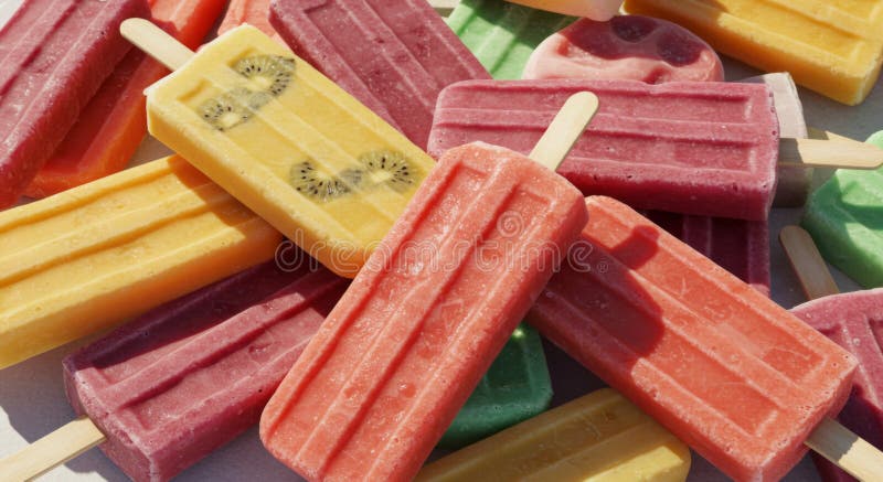 Assortment of Colorful Fruit Popsicles on White Background Stock ...