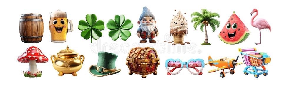 Assortment of Colorful, Iconic Objects Representing Various Themes ...