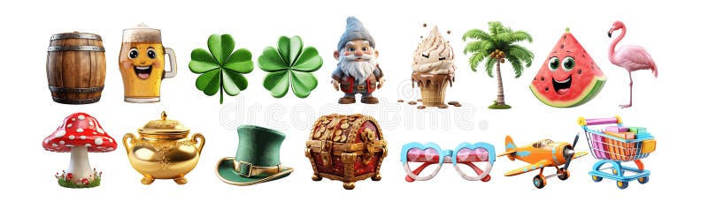 Assortment of Colorful, Iconic Objects Representing Various Themes ...