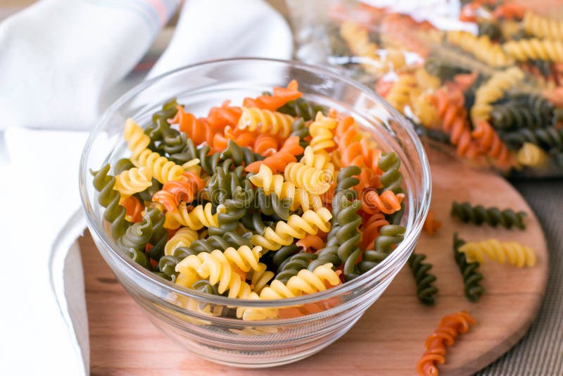 Assortment of Colorful Pasta in Color Bowls Stock Image - Image of ...
