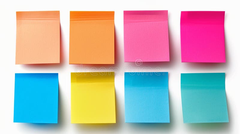 Colorful Paper Stacks and Sticky Notes Arranged Neatly Against a Blue ...