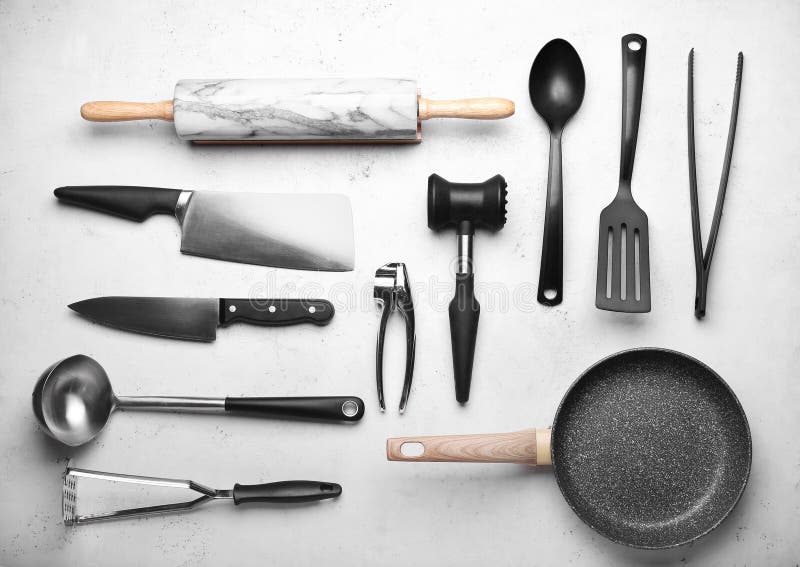 Set of Kitchen Utensils on Light Background Stock Image - Image of food ...