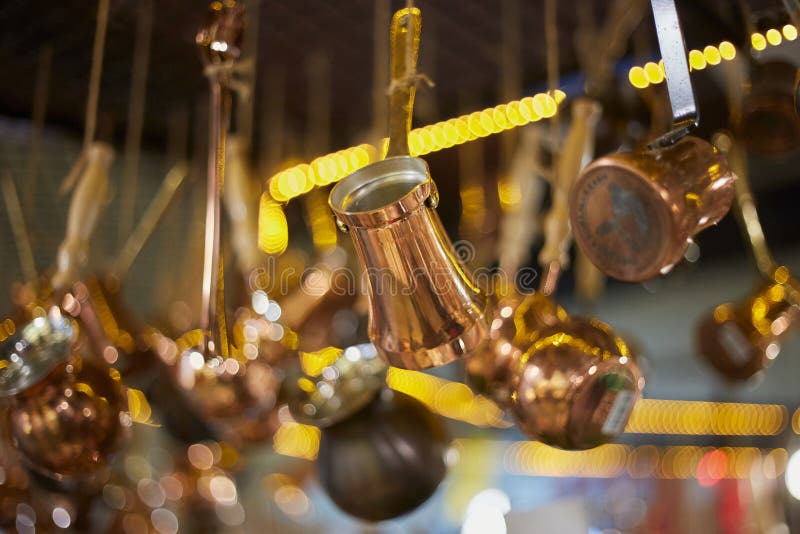Assortment of Copper Cezve for Making Turkish Coffee Stock Image ...