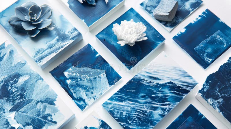 Assortment of Cyanotype Prints Featuring Natural Elements Stock Photo ...