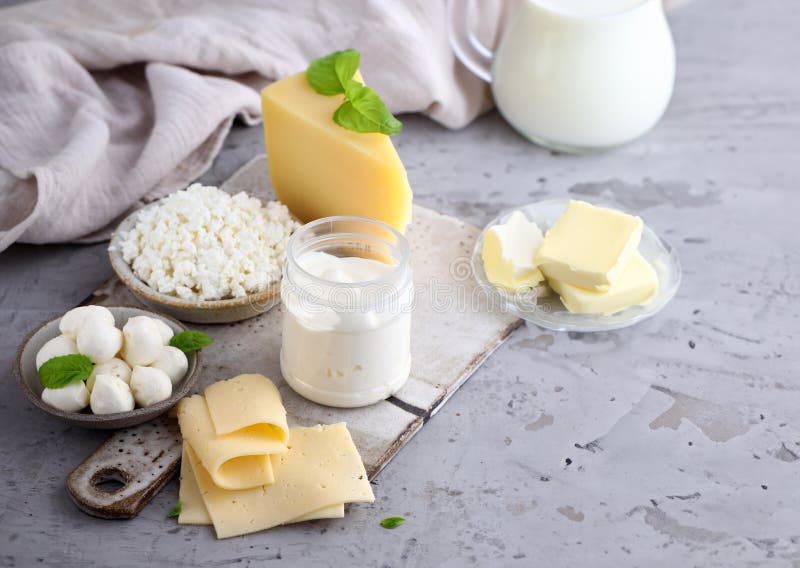 Assortment Dairy Products Cheese, Milk Stock Photo - Image of sour ...