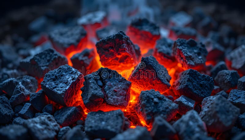 An Assortment of Dark, Angular Rocks Glows Red-hot, Evoking Fire ...