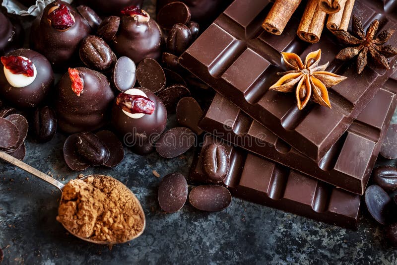 Assortment of Dark and Milk Chocolate Stack, Sweets. Stock Image ...