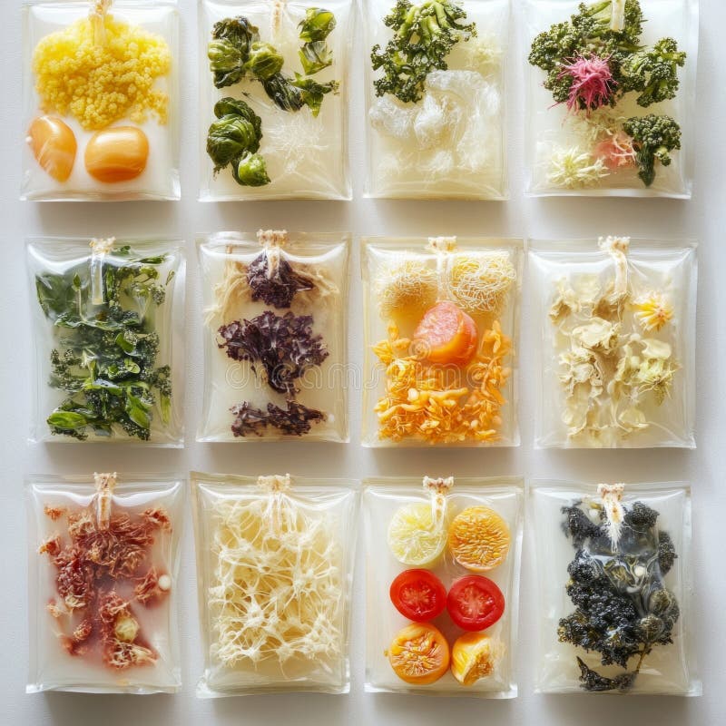 Assortment of Dehydrated Vegetables and Herbs in Transparent Packets ...