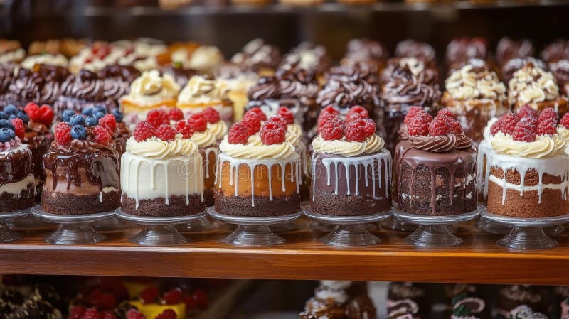 Assortment of Delectable Cakes with Various Toppings in a Bakery ...