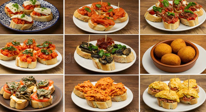 Delicious Spanish Tapas Variety Platter: a Selection of Assorted Tapas, Including Tomato ...