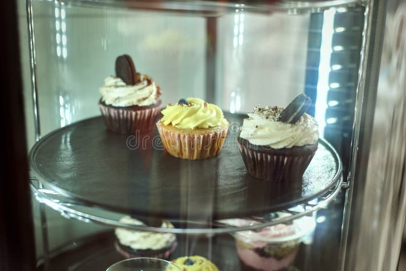 Assortment of Desserts on Cafe Showcase Stock Photo - Image of homemade ...