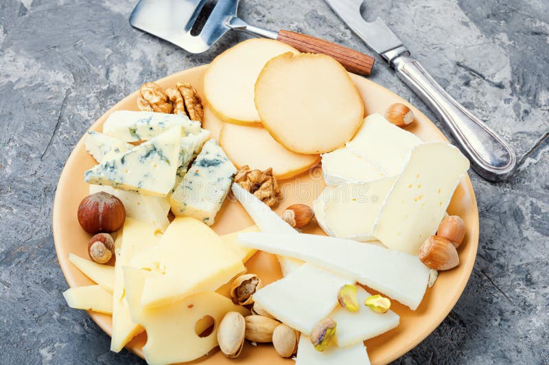 Cheese platter on plate stock image. Image of portion - 167761829