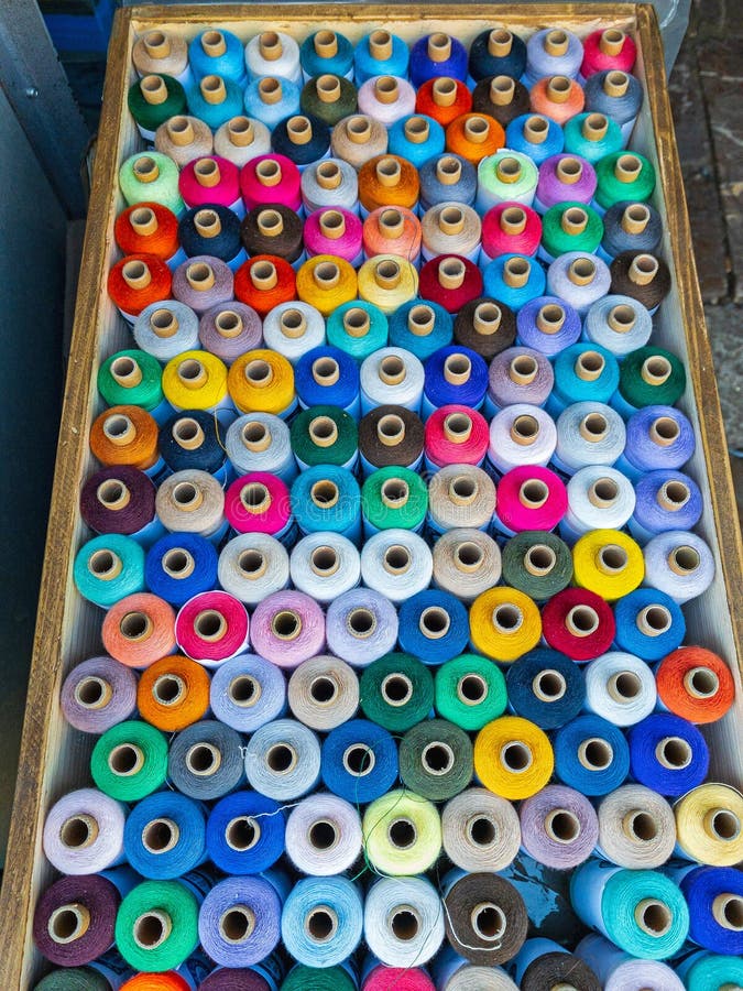 Thread and Yarn in a Basket Next To the Buttons Stock Photo - Image of ...