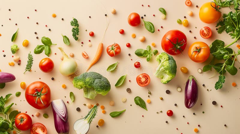 Assortment of Different Fresh Vegetables Cascading on Beige Background ...