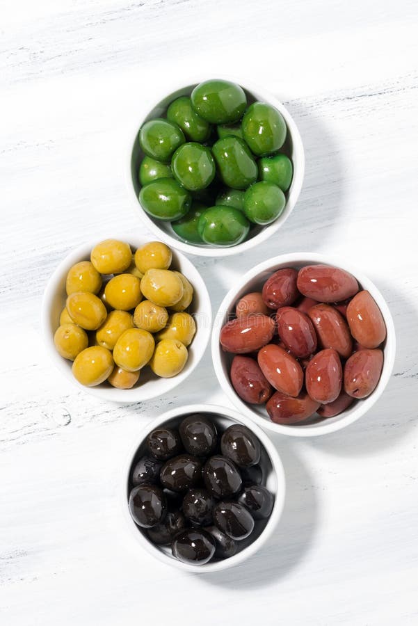 Assortment of Different Kinds of Organic Olives, Vertical Top Vi Stock ...