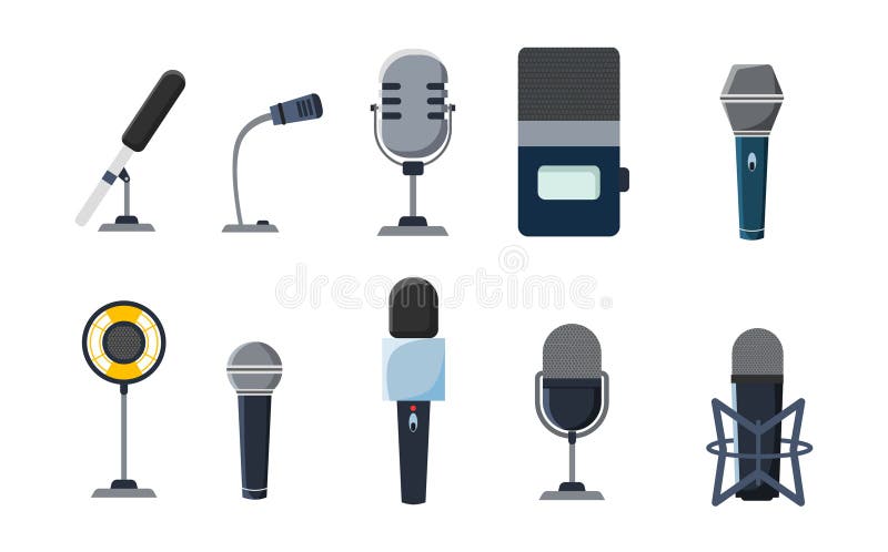 Assortment of Different Microphone Types in a Flat Design Style ...