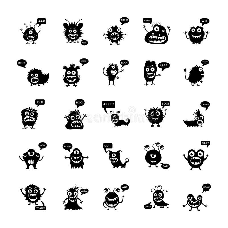 Monsters Growling and Screaming Solid Vector Icons Set Stock ...