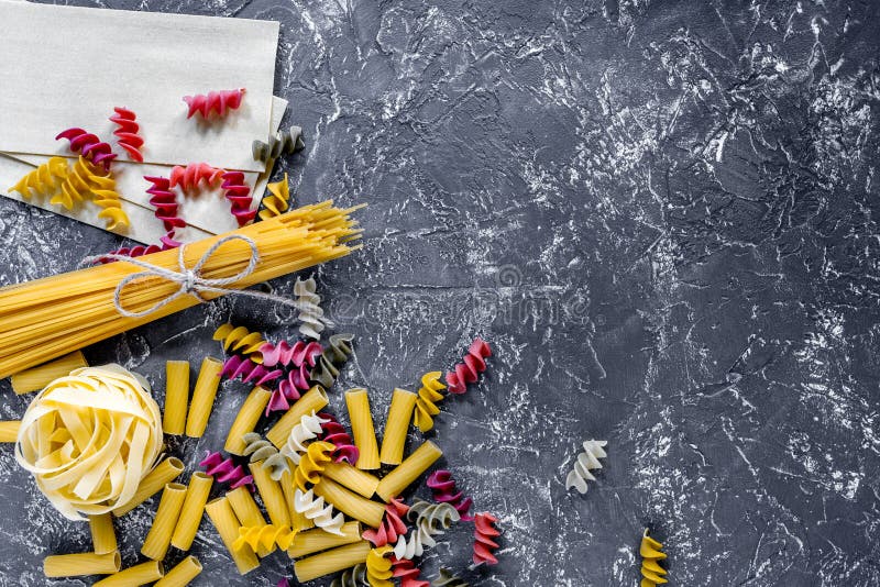 Assortment of Different Shape Italian Pastas on Grey Stone Table Top ...