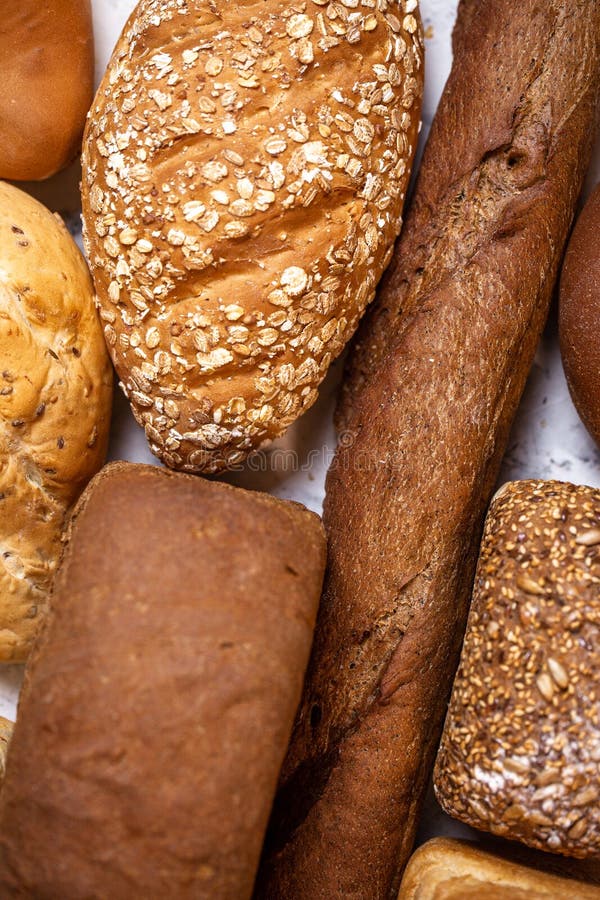 Assortment of Different Types of Bread Top View Stock Photo - Image of ...
