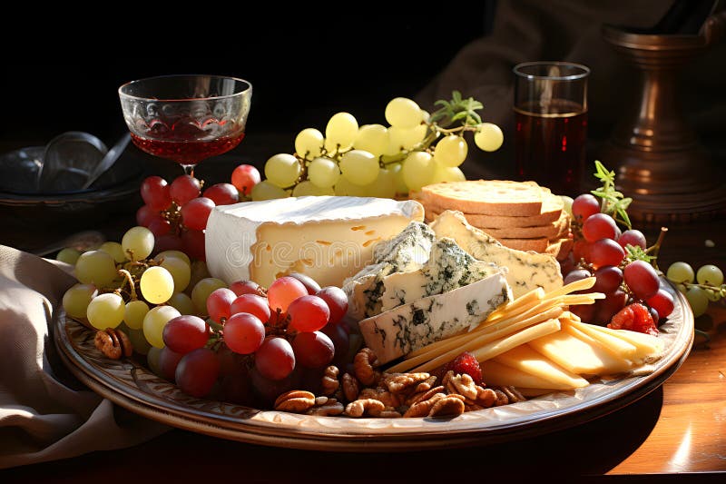 Assortment of Different Types of Cheeses and Grapes on the Table. Tasty ...