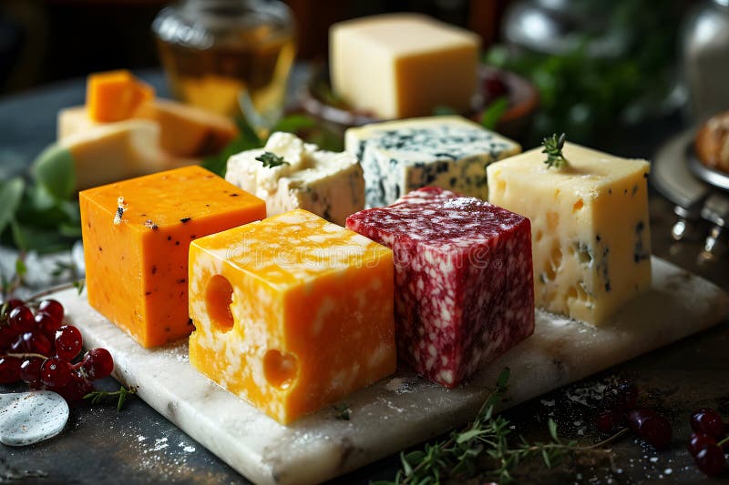 Assortment of Different Types of Diced Cheeses. Tasty and Healthy Food ...