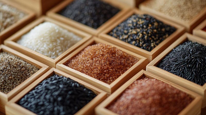 An Assortment of Different Types of Rice, Including White, Brown, Black ...