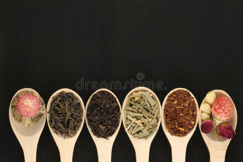 Assortment of Different Types of Tea in a Wooden Spoon Stock Image ...