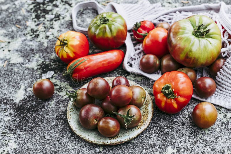 Assortment of Different Varieties of Fresh Tomatoes from the Vegetable ...