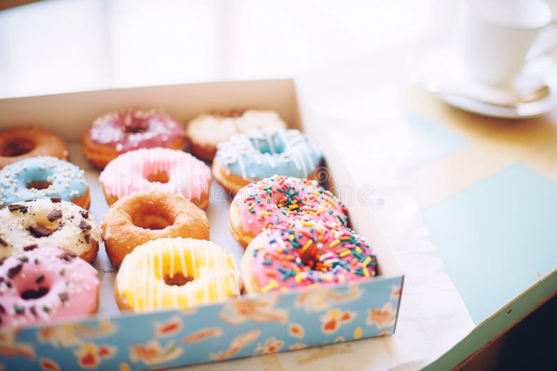Assortment of Donuts in a Bakery Box Stock Illustration - Illustration ...
