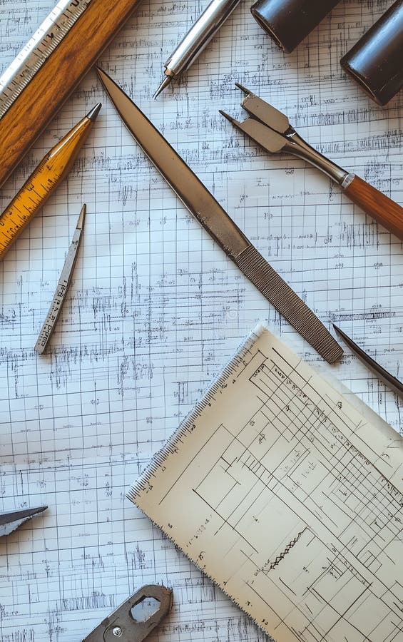 An Assortment of Drafting Tools on Graph Paper for Design and ...