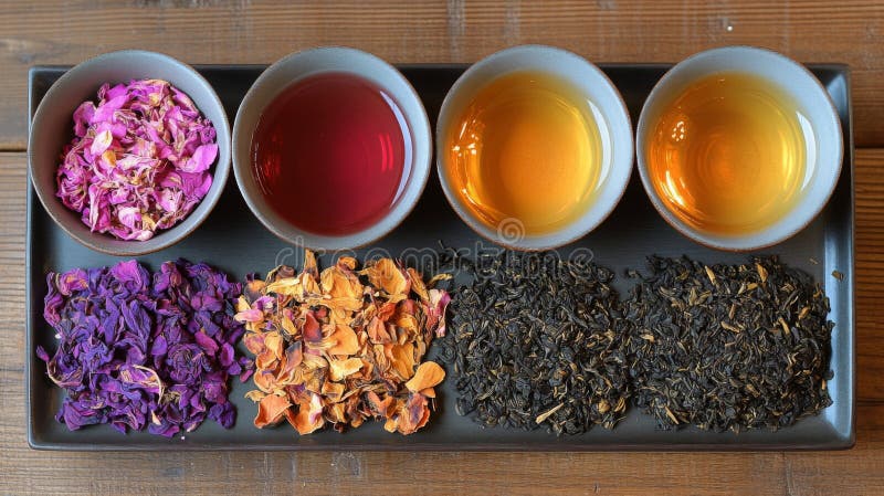 Assortment of Dried Flower and Tea Leaves in Bowls Stock Image - Image ...