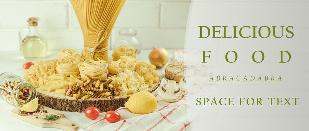 Assortment of Dried Pasta, Place for Text Stock Image - Image of ...