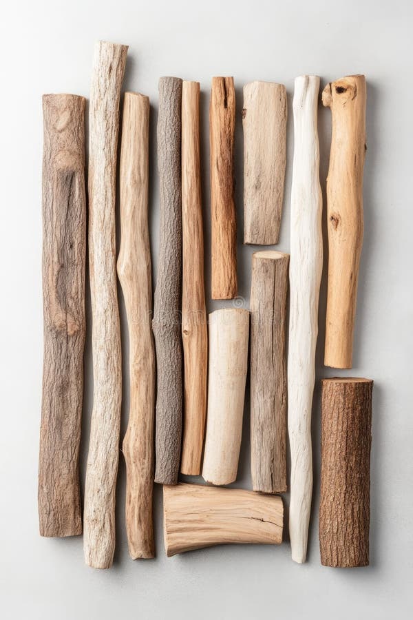 An Assortment of Driftwood Sticks Featuring Different Shapes, Sizes ...