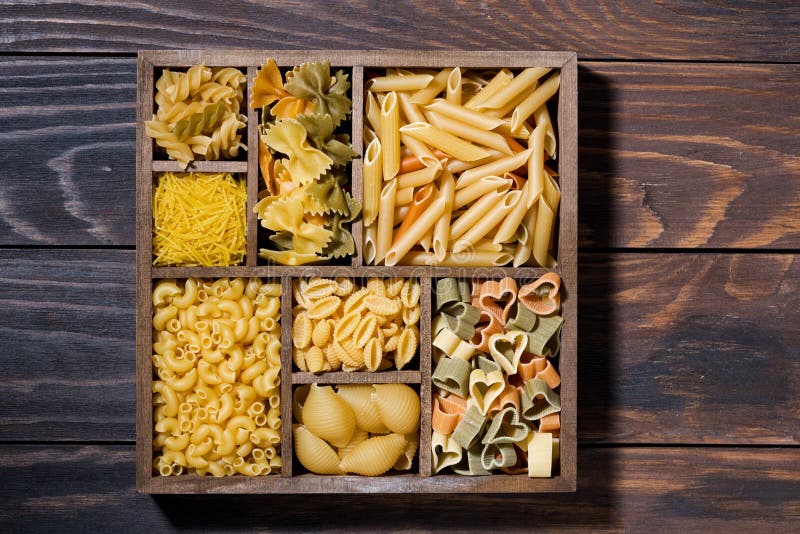 Assortment of Dry Pasta in a Wooden Box Stock Photo - Image of pasta ...