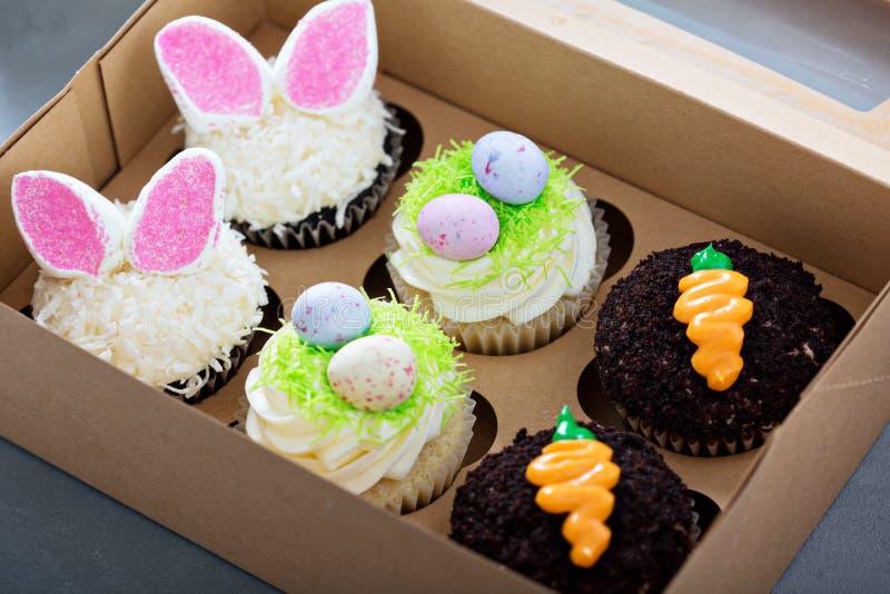 Assortment of Easter Cupcakes in a Box Stock Photo - Image of decorated ...