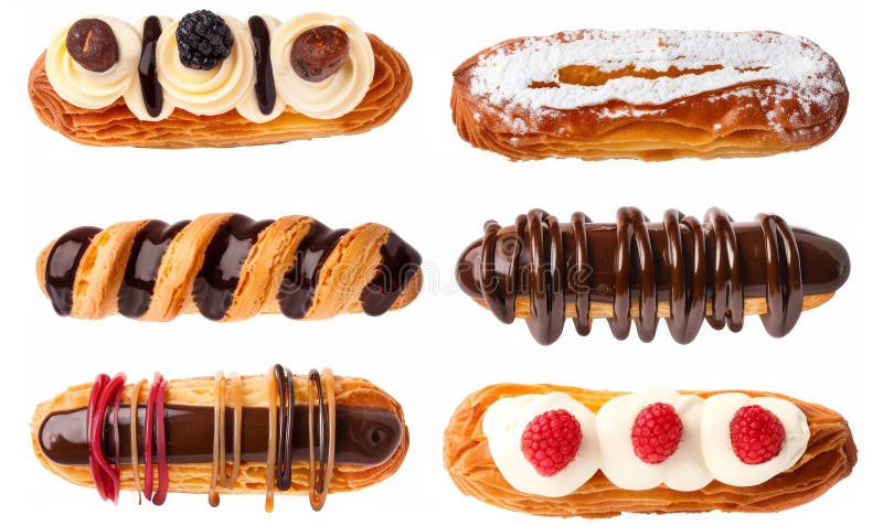 Assortment of Eclairs Pastry on White Background Stock Illustration ...