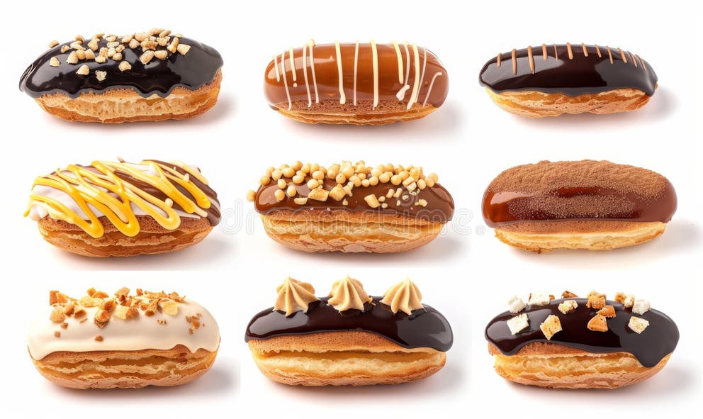 Assortment of Eclairs Pastry on White Background Stock Illustration ...