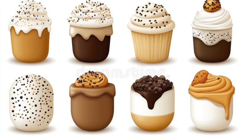 Assortment of Eight Decorated Cupcakes and Mini Cakes Stock ...