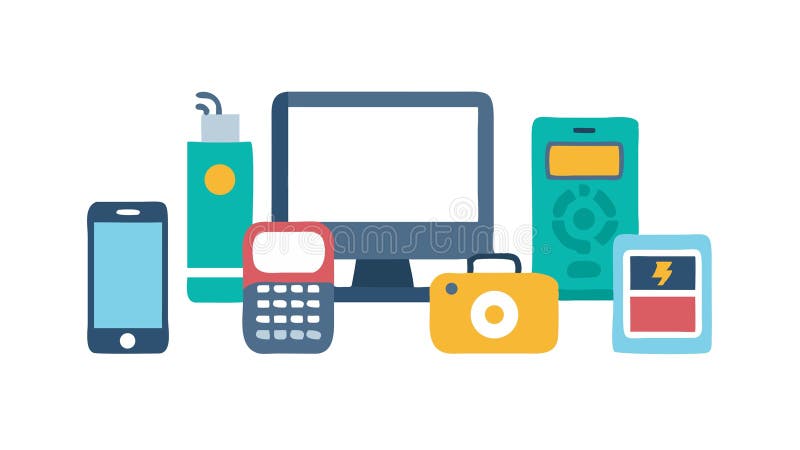 Assortment of Electronic Devices, Phone, Laptop, Tablet, Camera, Vector ...