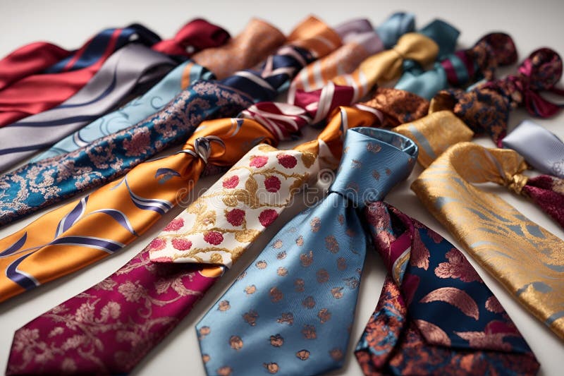 An Assortment of Elegant Silk Ties with Different Patterns, Neatly ...