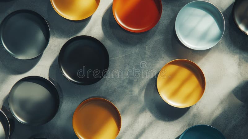 An Assortment of Empty Plates with Various Colors Casts Artistic ...