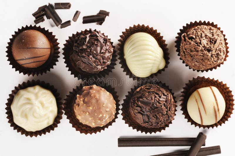 Assortment of Fine Chocolate Candies, White, Dark and Milk Chocolate in ...