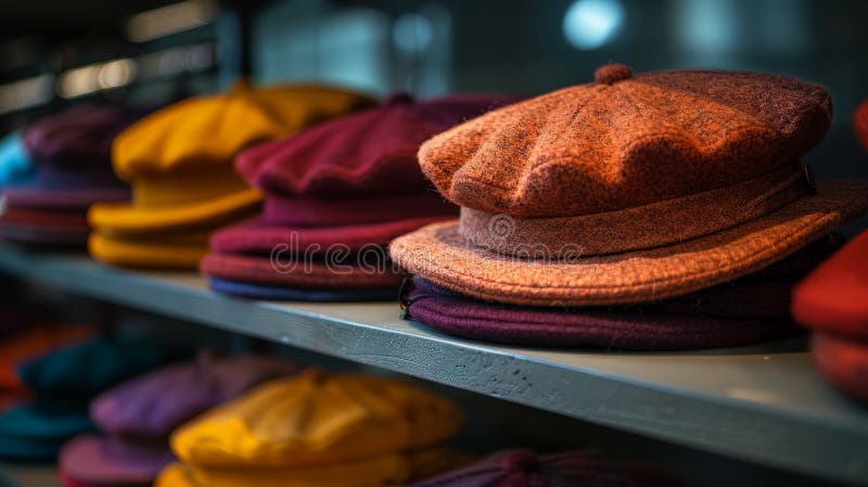 Assortment of Flat Caps on a Shelf Stock Image - Image of flat ...