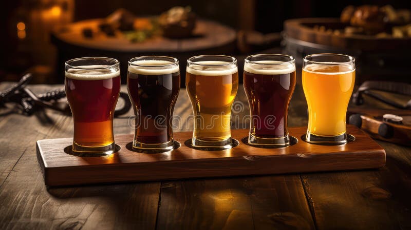 Assortment flight of beer stock illustration. Illustration of craft ...