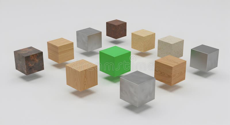 Assortment of Floating Textured Cubes on White Backdrop, Visual ...