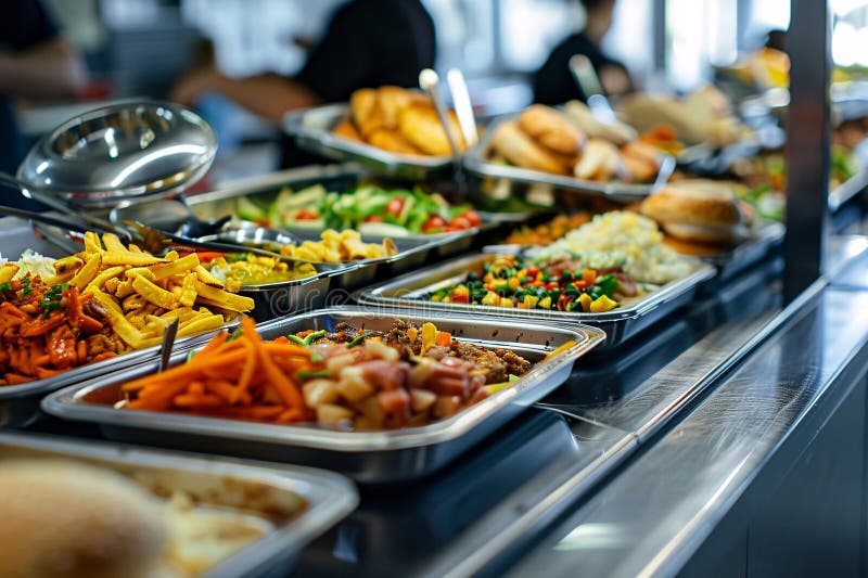 Assortment Food in Modern School Canteen Stock Illustration ...
