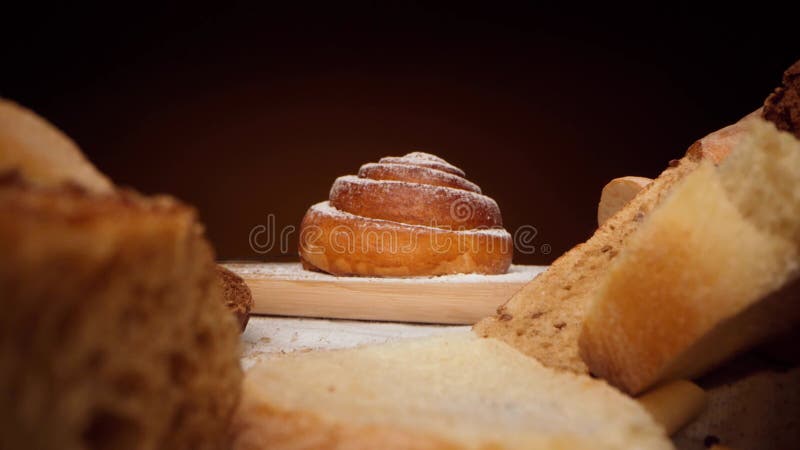 Assortment of Fresh Bread and Bakery on Table, Zoom in Video Stock ...