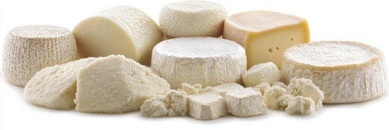 Assortment of Fresh Cheese Wheels and Blocks, Featuring Creamy Textures ...