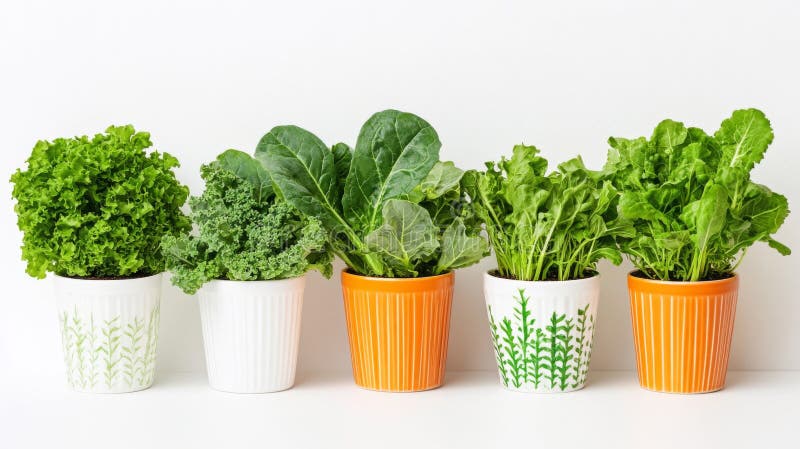 Assortment of Fresh Herbs in Colorful Pots Stock Illustration ...